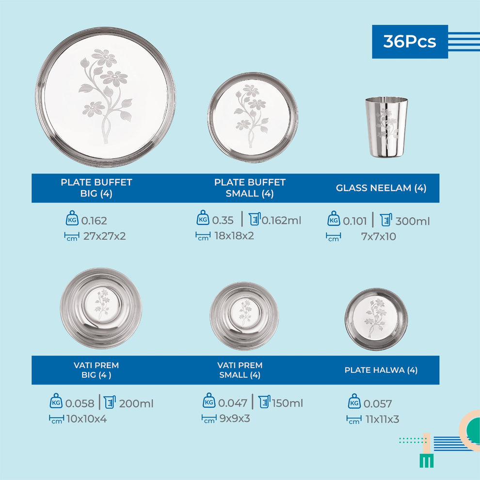 Stainless steel dine and cook set of 36 pieces for families. – Neelam ...